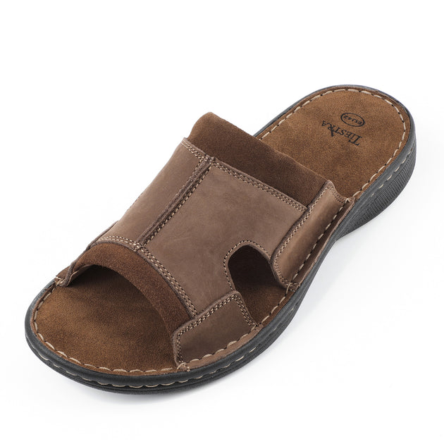 Mens Leather Slide Sandals Comfortable Lightweight Summer Casual Beach ...